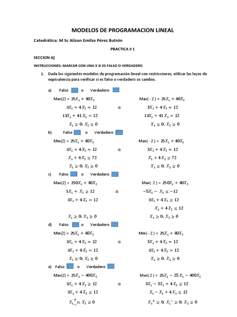 Practica de Modelos de Programacion Lineal # 1 | PDF | Publicidad ...