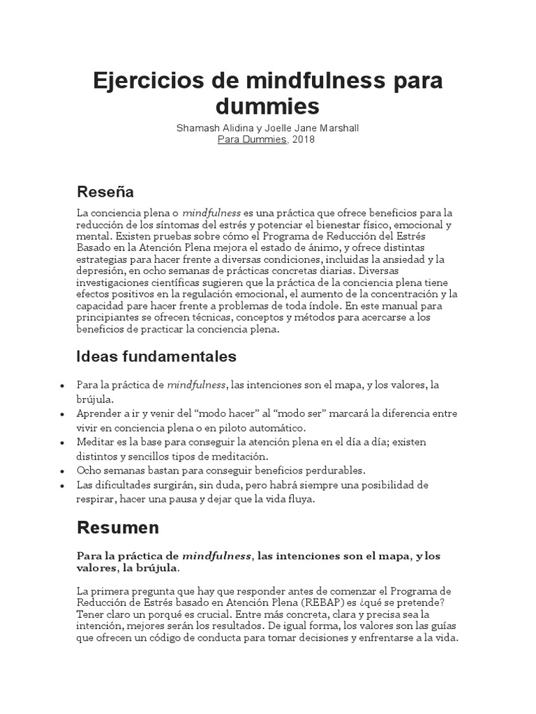 Ejercicios de Mindfulness para Dummies | PDF | Meditación | Aprendizaje