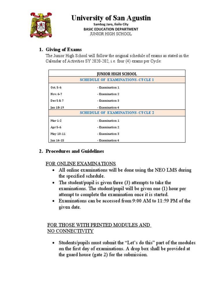 Guidelines On Giving of Exams 1 | PDF | Middle Schools | Test (Assessment)