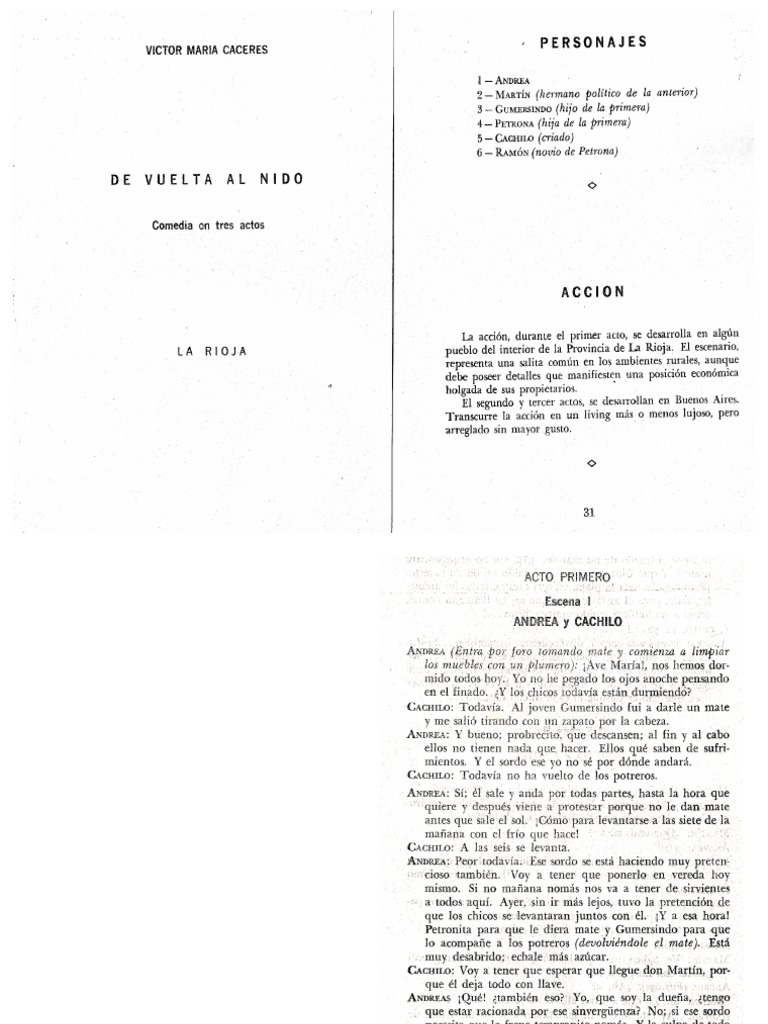 VÍCTOR MARÍA CÁCERES - de Vuelta Al Nido (Teatro) | PDF