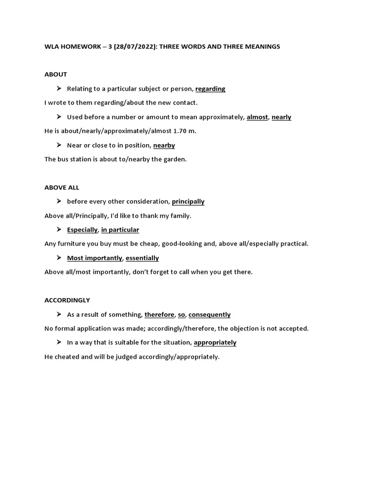 HW3-Three Words Three Meanings | PDF