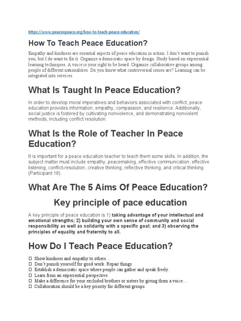 Key Principles of Peace Education | PDF | Peace | Attitude (Psychology)
