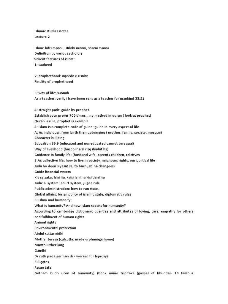 Islamic Studies Notes Lecture 1 | PDF | Hadith | Prophets And ...