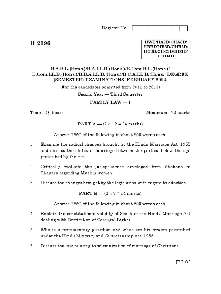 Chb3d - hb3d - HBBD (Family Law - I) | PDF | Marriage | Wife