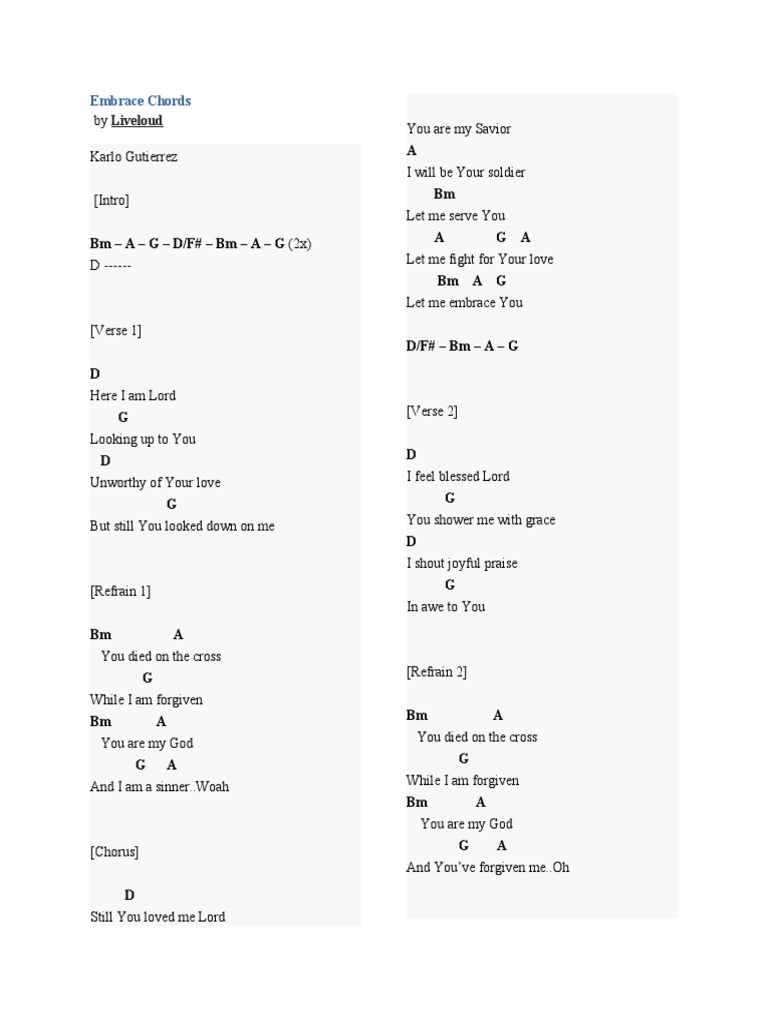 Liveloud: Embrace Chords | PDF | Song Structure | Musical Forms
