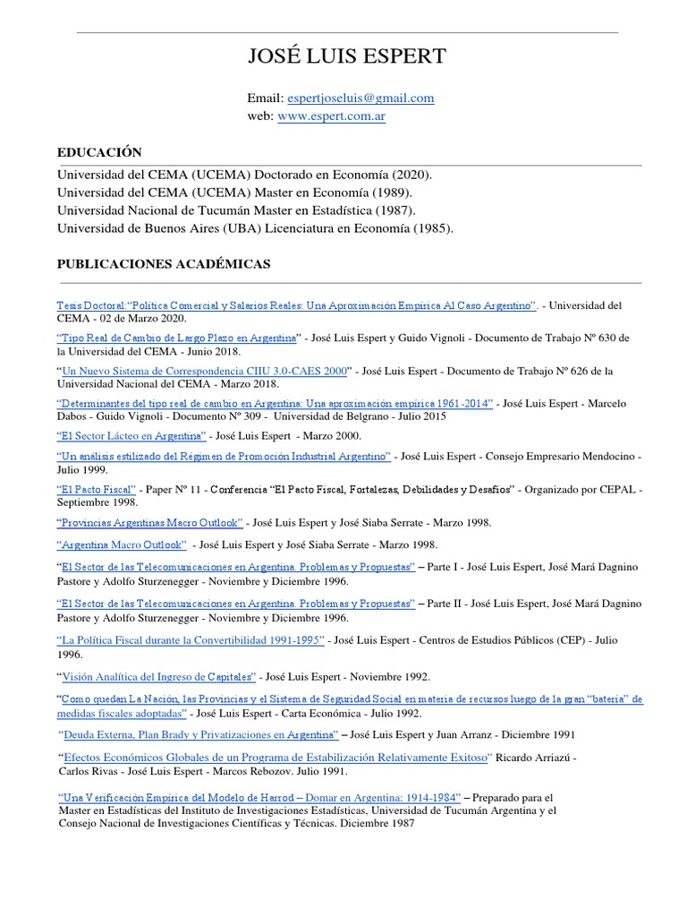 Curriculum Vitae Jose Luis Espert | PDF | Mauricio Macri | Inflación