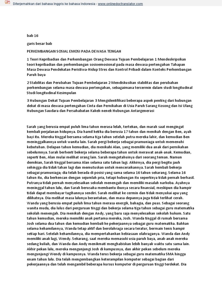 Psi Perkembangan Kel 6 (Materi PERKEMBANGAN SOSIAL EMOSI PADA DEWASA TENGAH) | PDF