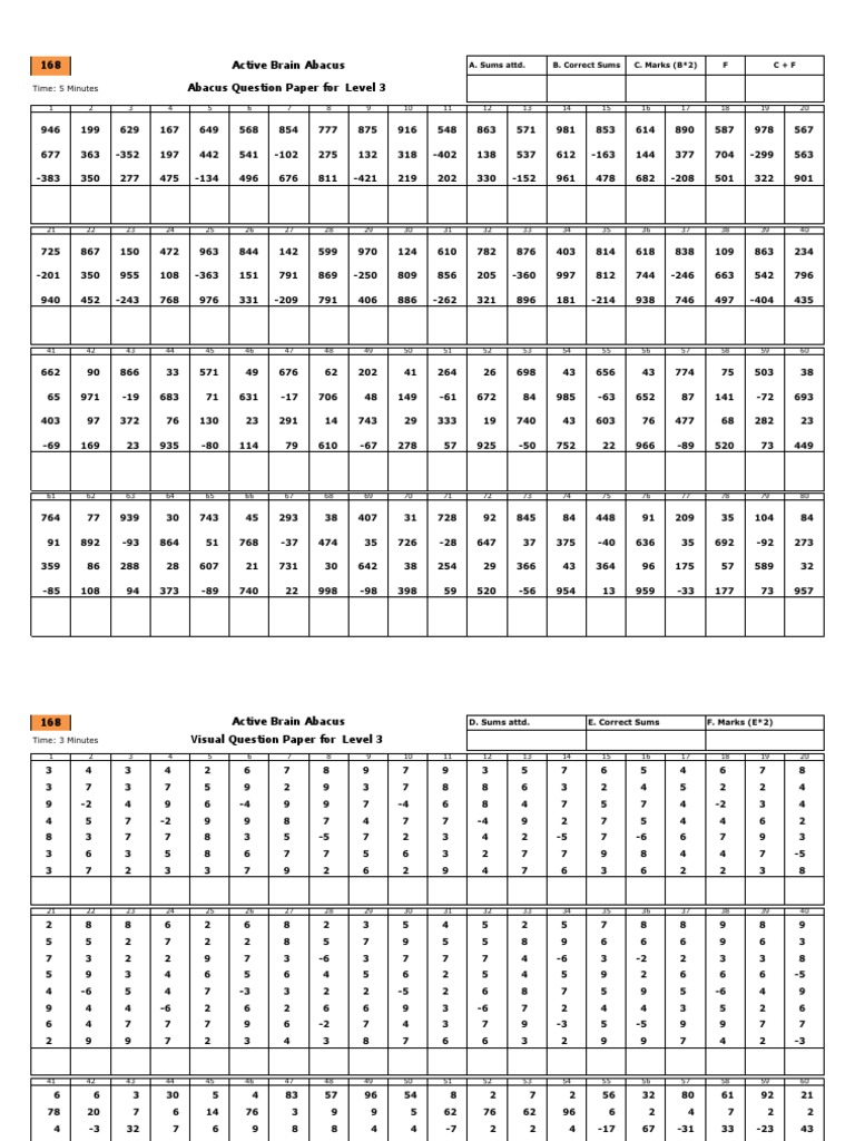 Abacus Level 3 Question Papers | PDF