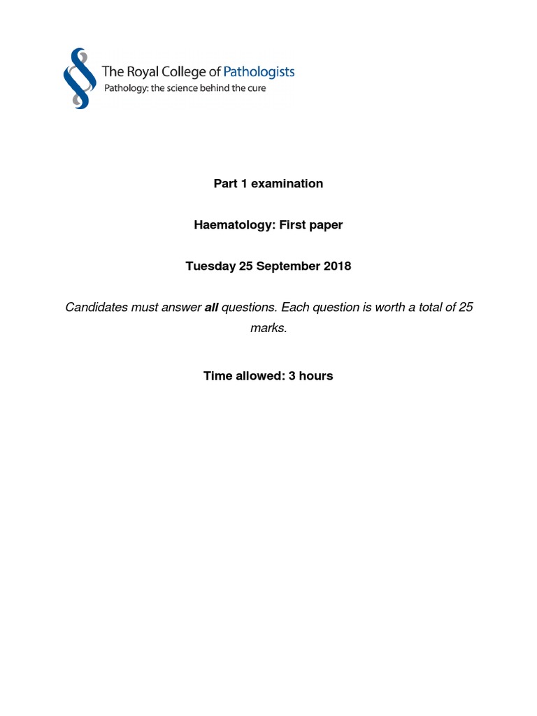 Haematology-paper-1-Past-Papers (1) | PDF | Thrombosis | Platelet