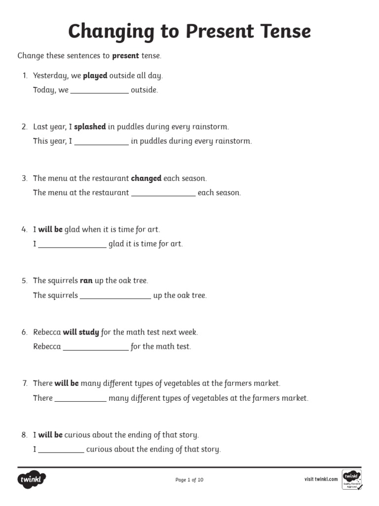 Changing To Present Tense Worksheets | PDF