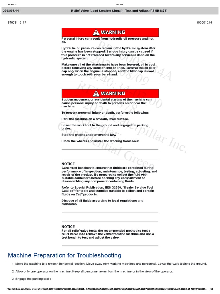 Machine Preparation For Troubleshooting: Notice | PDF | Pressure | Valve