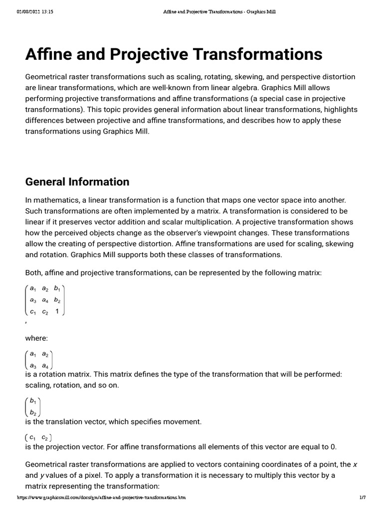 Affine and Projective Transformations - Graphics Mill | PDF | Vector Space | Linear Map