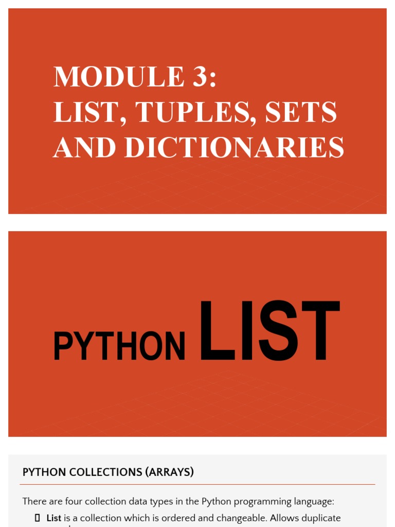 3lists, Tuples, Sets, and Dictionaries | PDF | Control Flow ...
