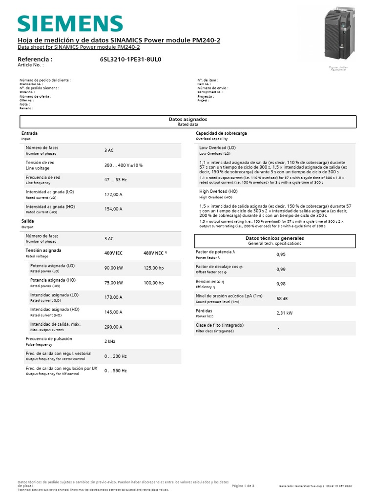 6SL3210-1PE31-8UL0 Datasheet Es en | PDF | Metrología | Ingenieria ...