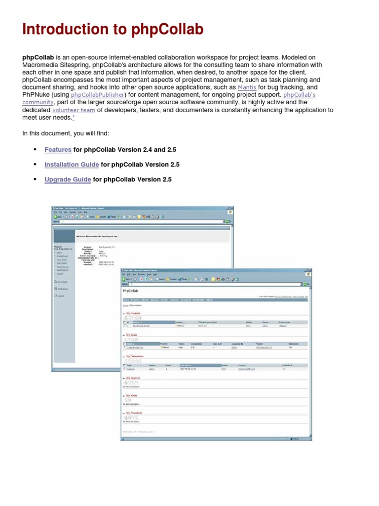 Intro phpCollab Open-Source Project Mgmt | PDF | Password | Login