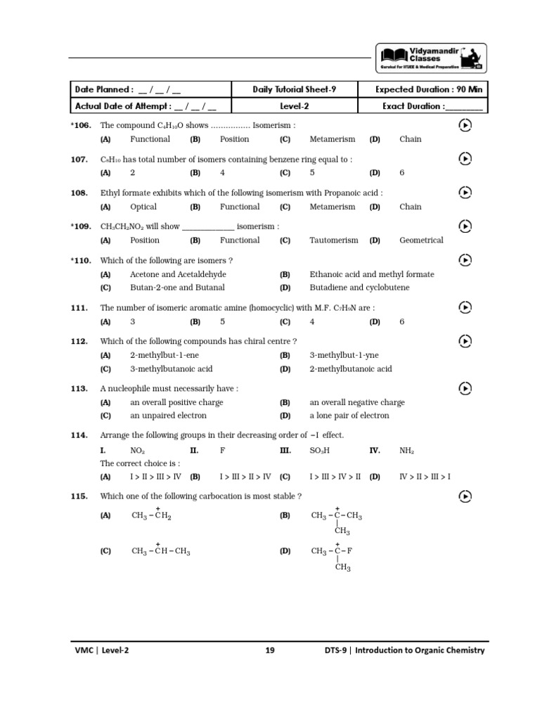 Understanding Isomerism Through Practice Questions | PDF | Isomer | Amine