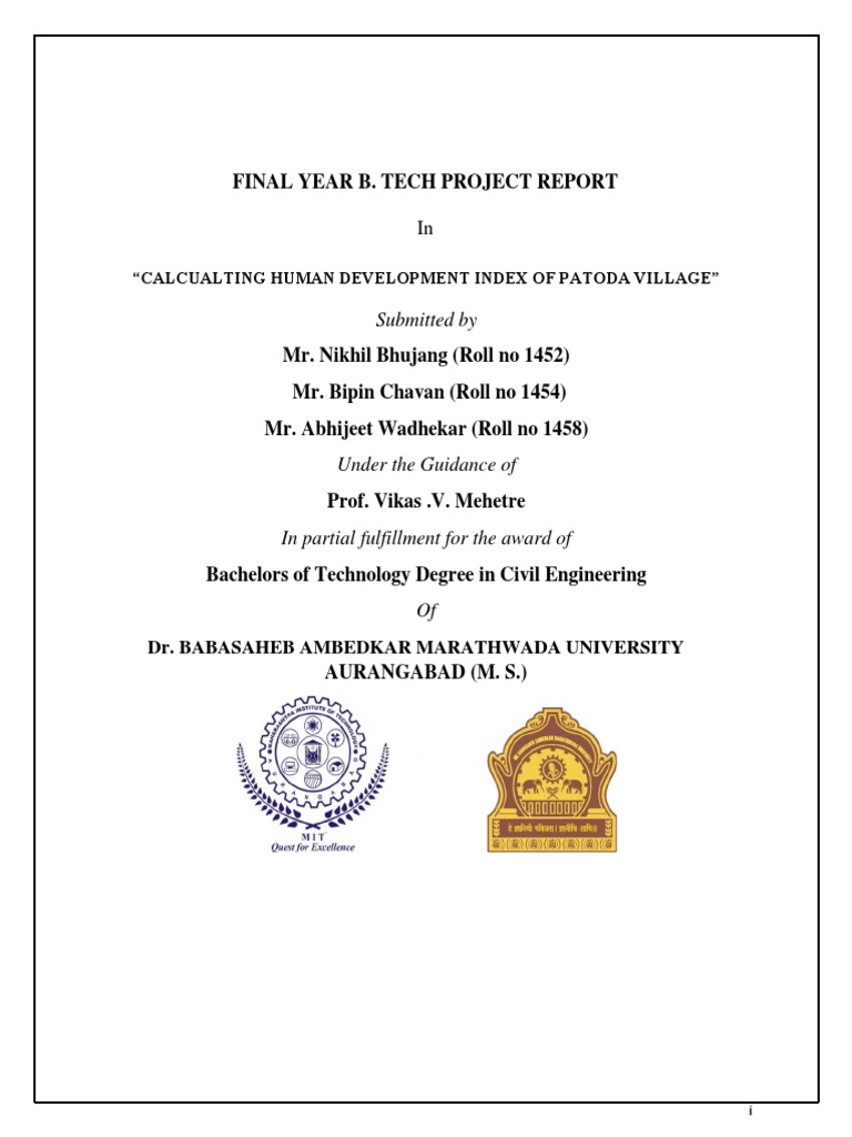 Final Year B. Tech Project Report: Submitted by | PDF | Human Development Index | Purchasing ...