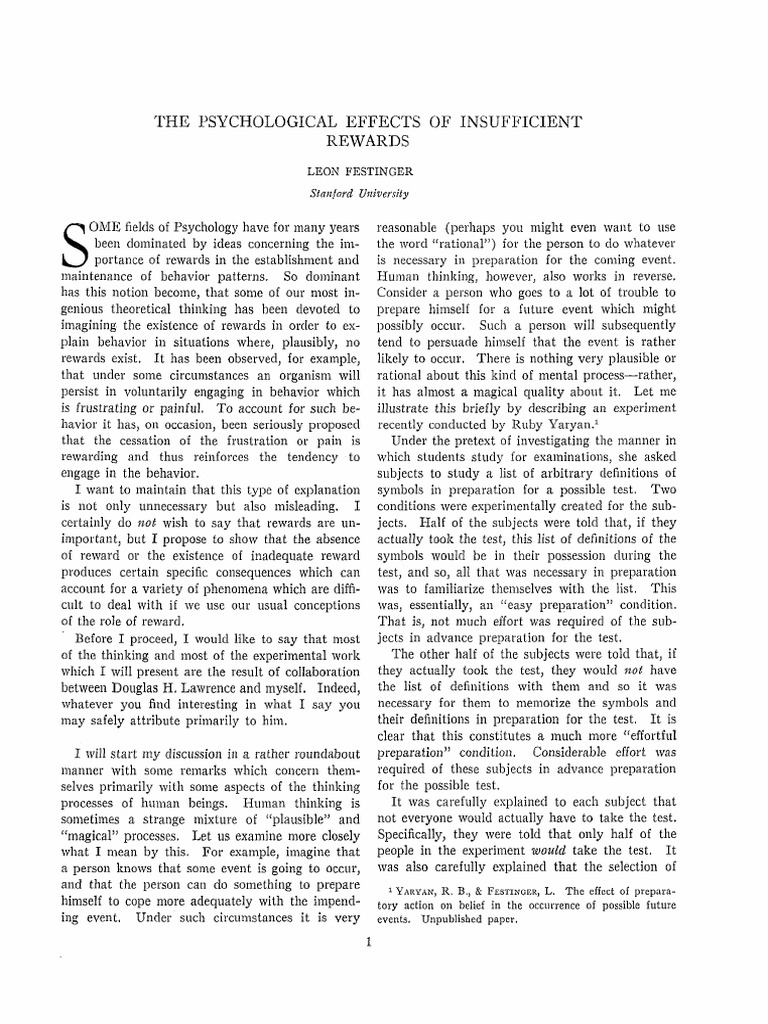 Festinger, L. (1961) - The Psychological Effects of Insufficient ...