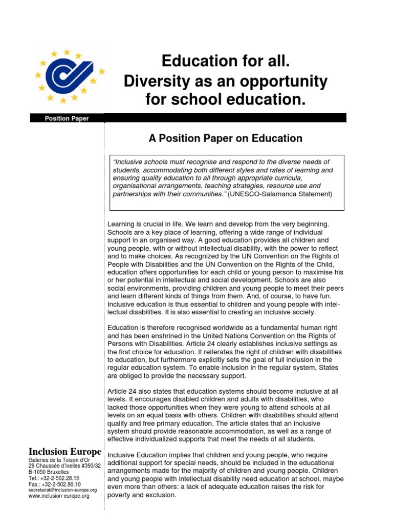 Education Position Paper Final | PDF | Inclusion (Education ...