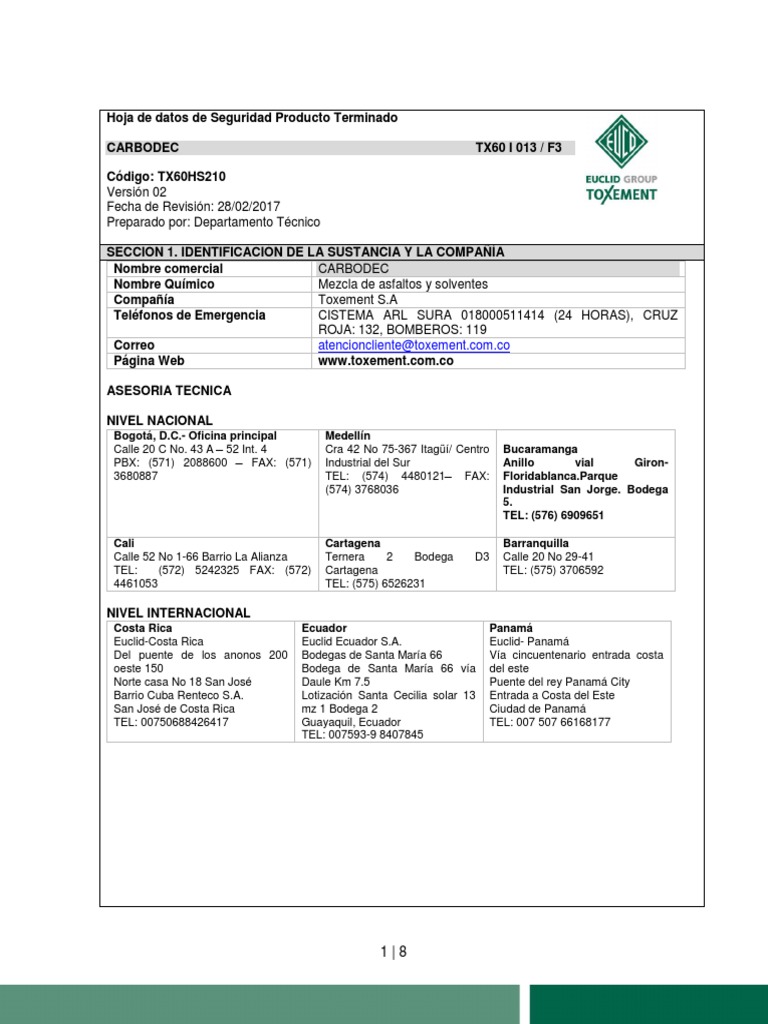 Hoja Seguridad Carbodec | PDF | Agua | Residuos
