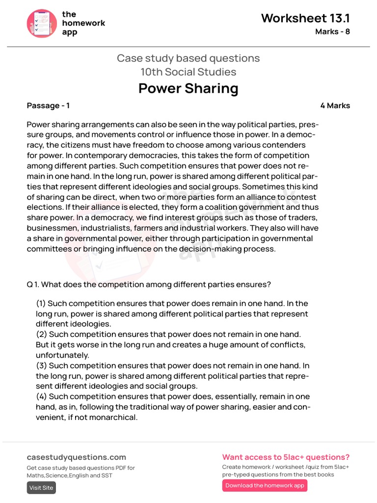 (Worksheet 13.1) - (Power Sharing) | PDF | Political Theories ...