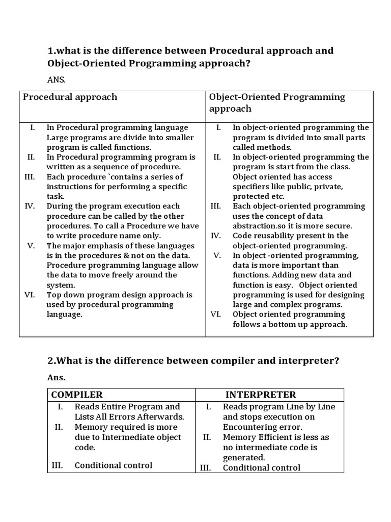 1.what Is The Difference Between Procedural Approach and Object ... 1.what Is The Difference Between Procedural Approach and Object ...