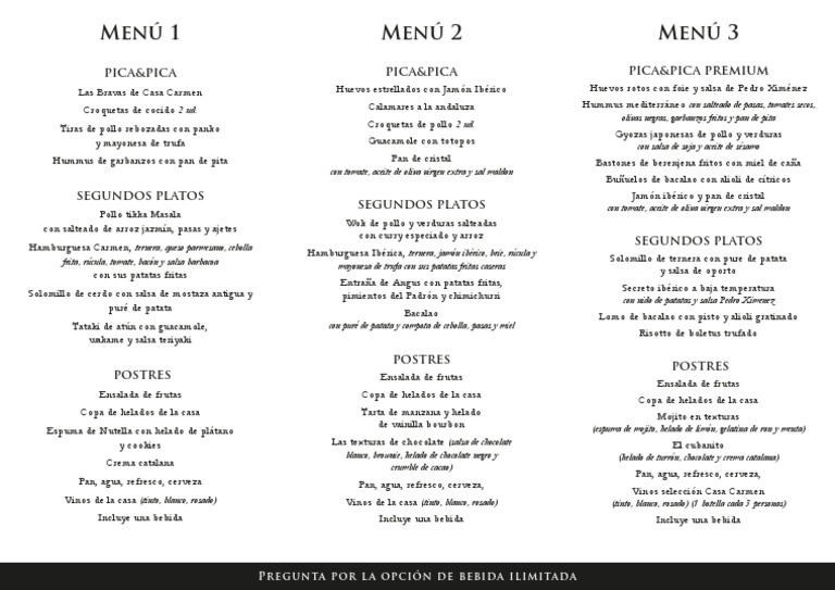 Menú 1 Menú 2 Menú 3: Pica&Pica Pica&Pica Pica&Pica Premium | PDF ...