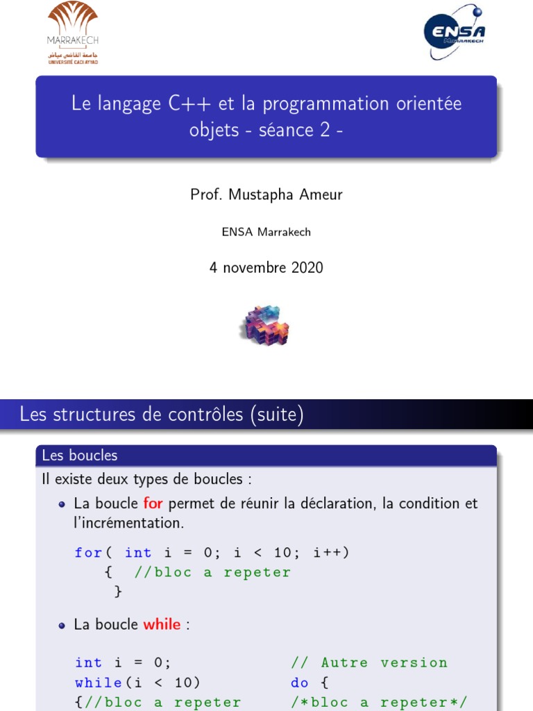 CPP Cours2 | PDF | Structure de contrôle | Pointeur (programmation)