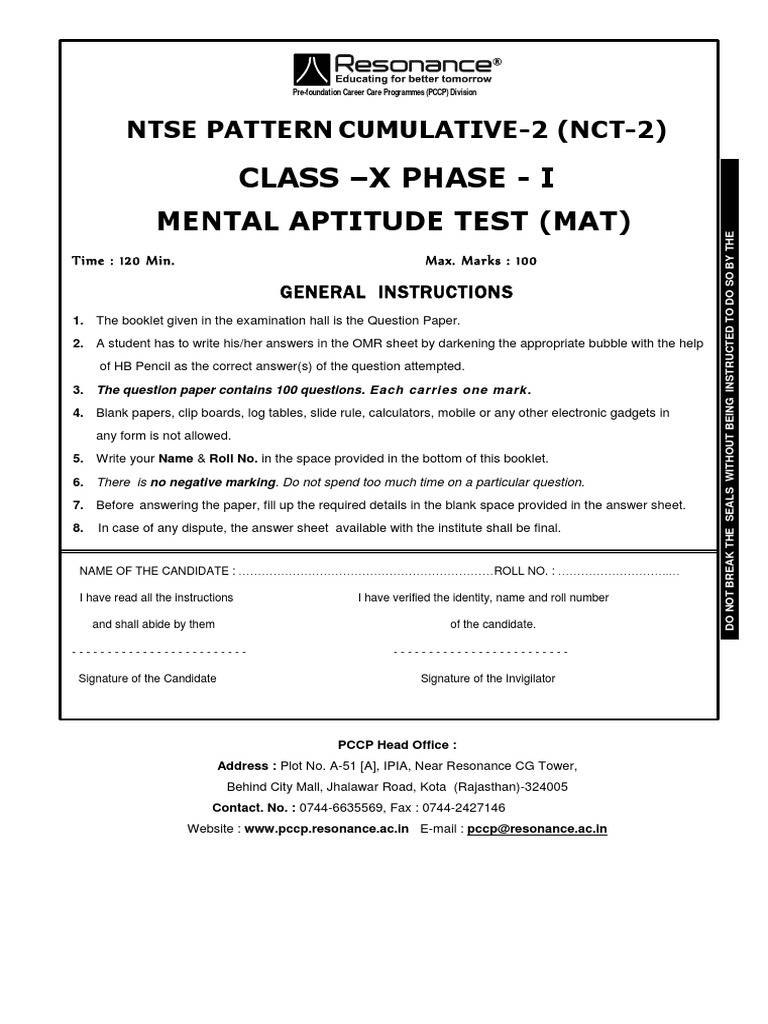 Class - X Phase - I: Mental Aptitude Test (Mat) | PDF | Test (Assessment)