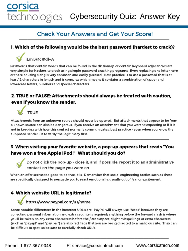 Cybersecurity Quiz Answer Key | PDF | Phishing | Password