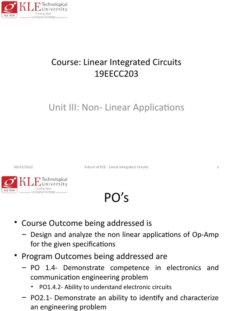 Unit III: Non-Linear Applications: Course: Linear Integrated Circuits ...