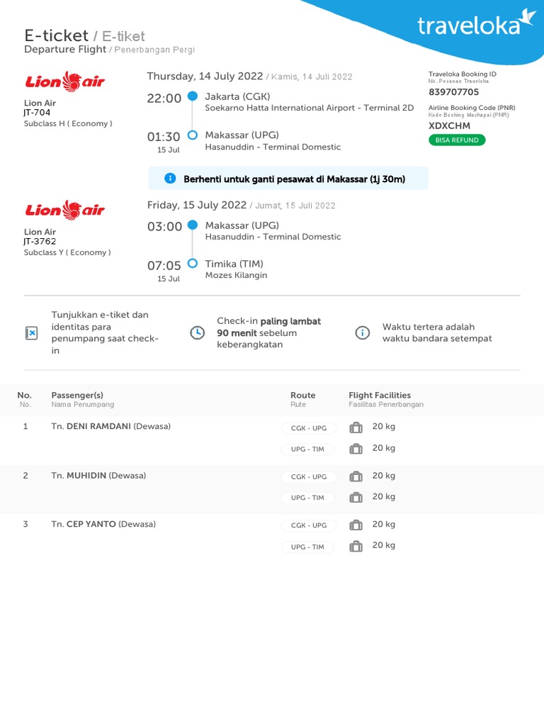 Kaminah CGK XDXCHM Tim Flight Originating | PDF