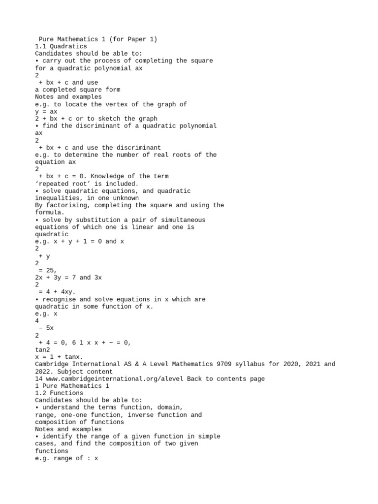 AS Level Maths Syllabus | PDF | Trigonometric Functions | Complex Number
