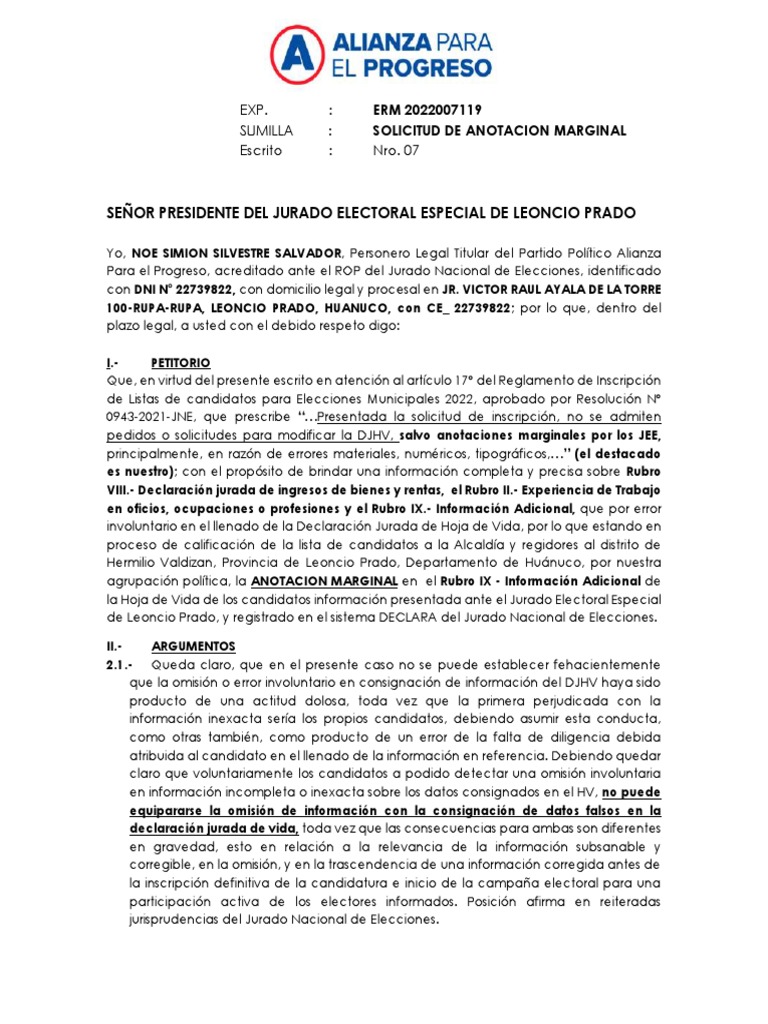 MODELO DE SOLICITUD DE ANOTACION MARGINAL Modelo Simple ERM2022 | PDF ... MODELO DE SOLICITUD DE ANOTACION MARGINAL Modelo Simple ERM2022 | PDF ...