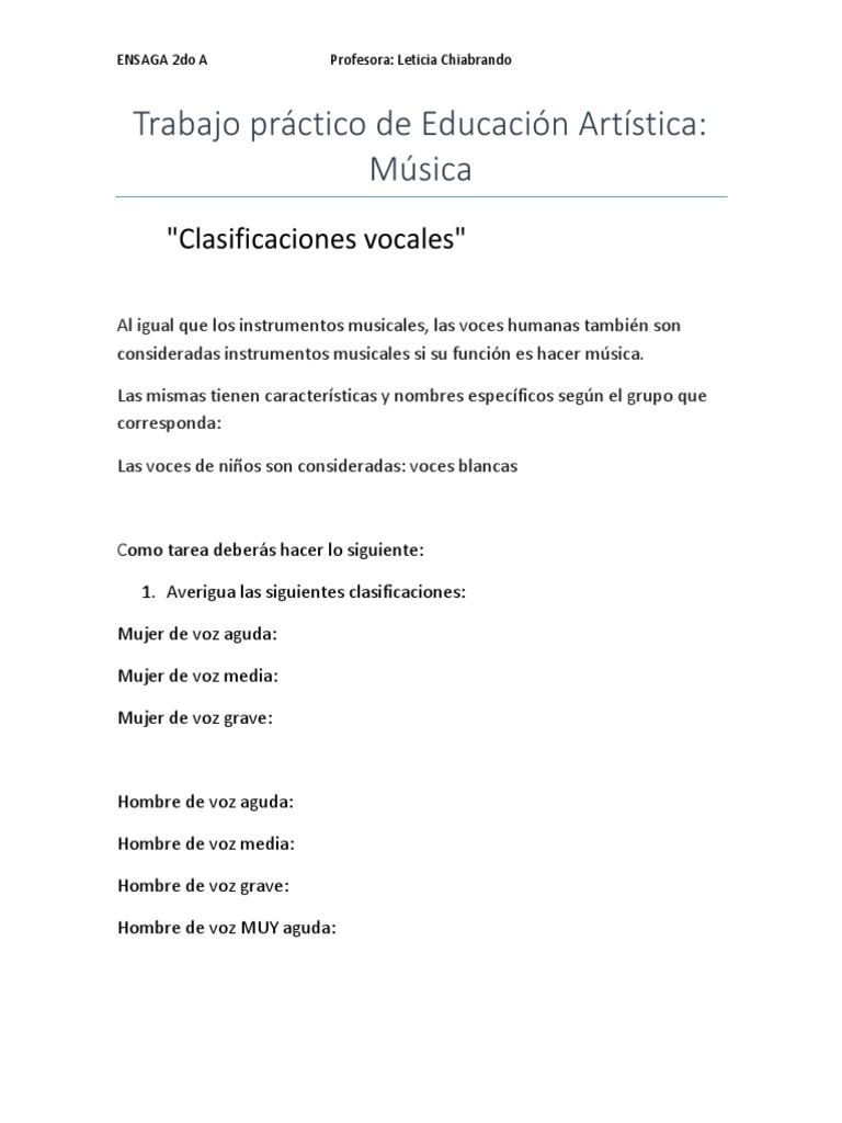 Trabajo Práctico 3 de Ed - Art - Música 2°año | PDF