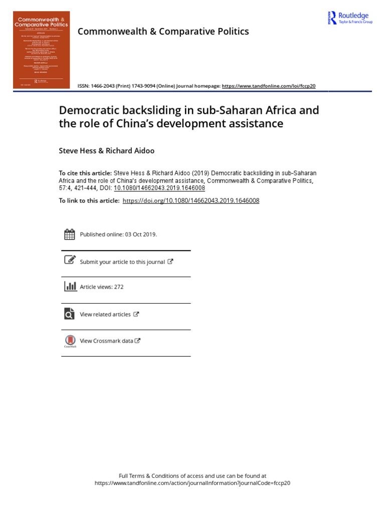 Democratic Backsliding in Sub Saharan Africa and The Role of China S ...