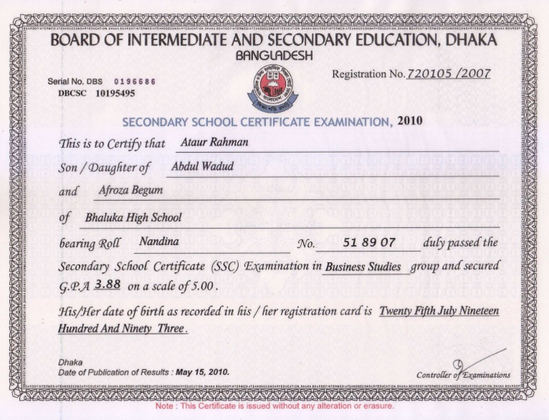 SSC Certificate | PDF SSC Certificate | PDF