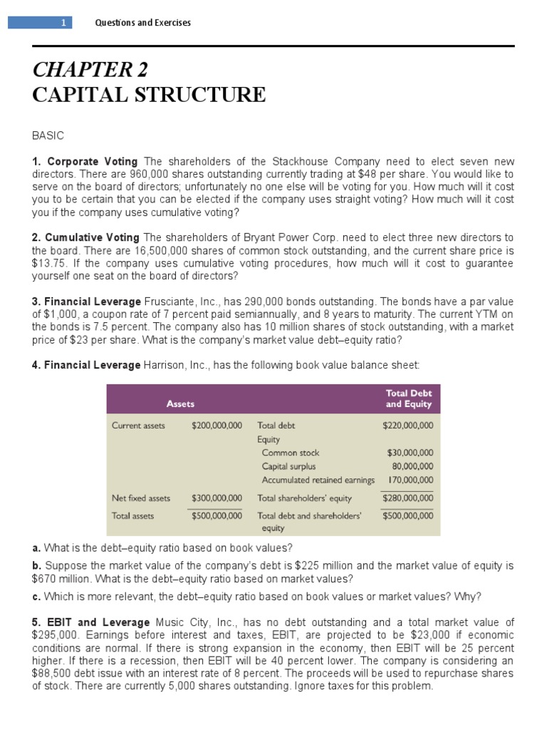 Capital Structure: Questions and Exercises | PDF | Capital Structure ...