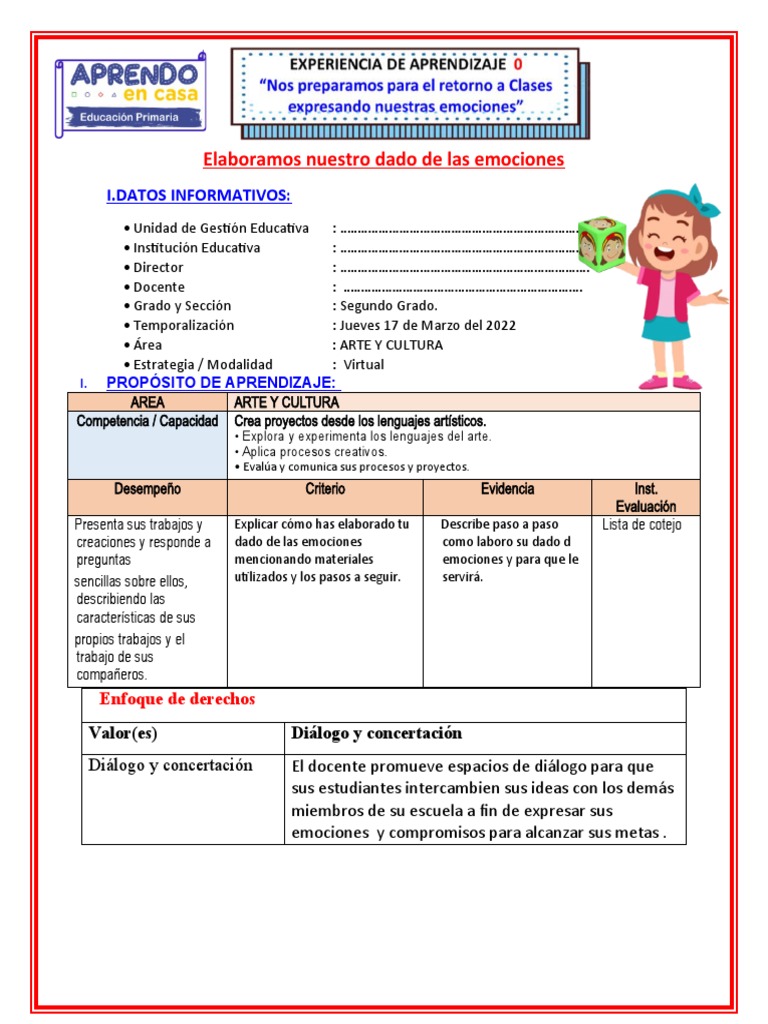 Dado de las Emociones para Segundo Grado | PDF | Las emociones | Evaluación