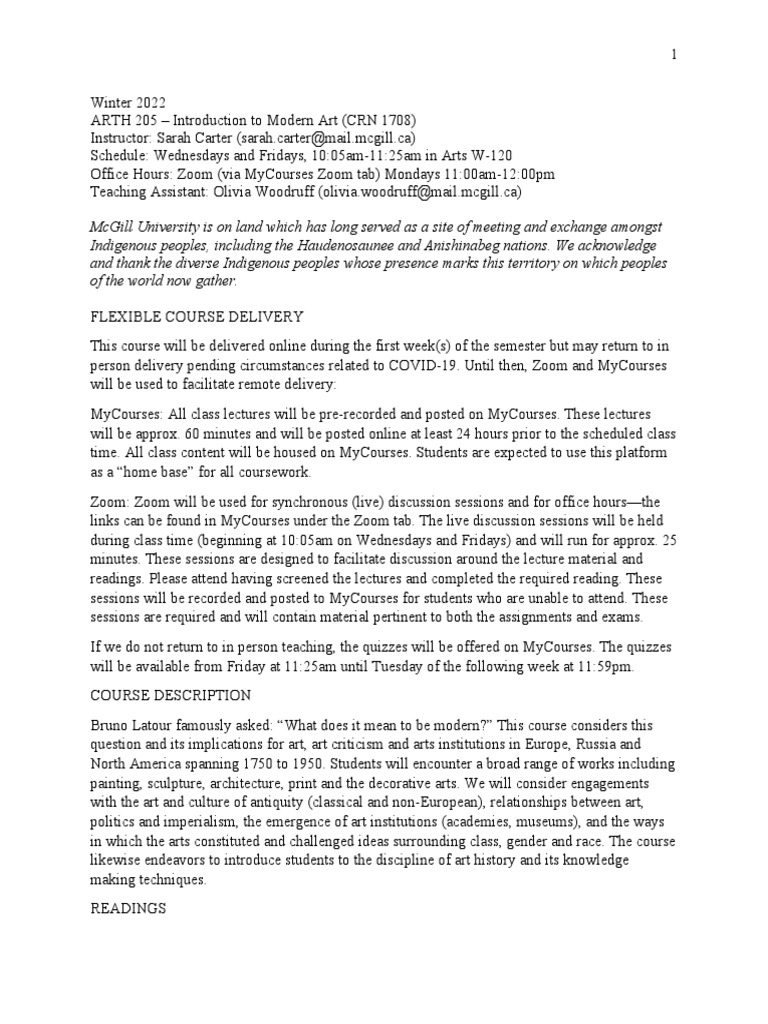 Arth 205 Syllabus Final | PDF | Test (Assessment) | Academic Journal