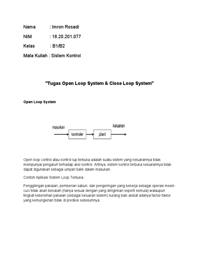 Tugas Sistem Kontrol Open Loop & Close Loop Imron Rosadi | PDF ...