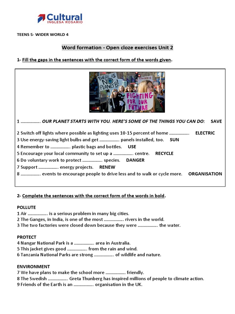 Word Formation - Open Cloze Exercises Unit 2: 1-Fill The Gaps in The Sentences With The Correct ...