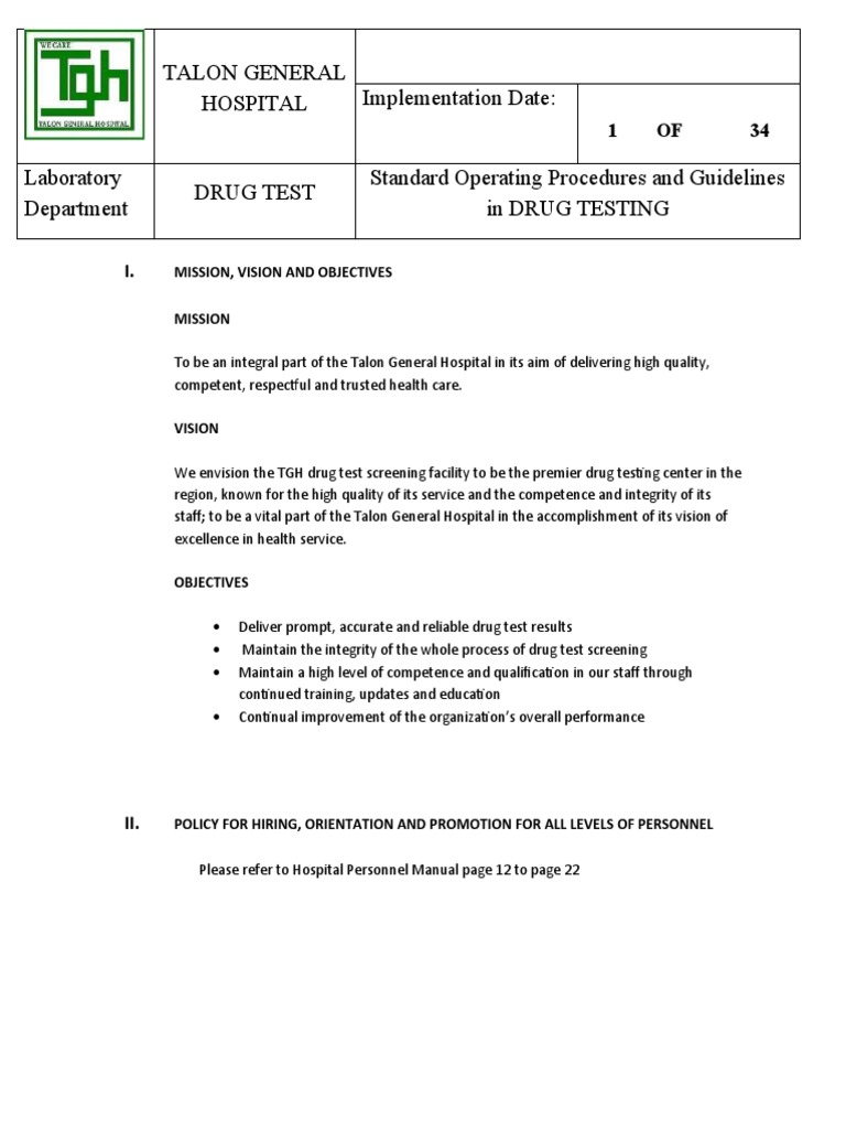 Standard Operating Procedures for Drug Testing at Talon General ...