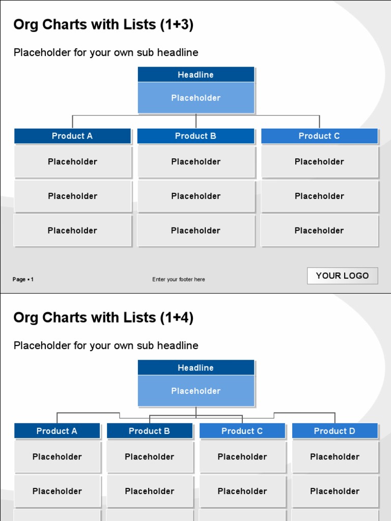 Org Charts With Lists (1+3) : Placeholder For Your Own Sub Headline | PDF
