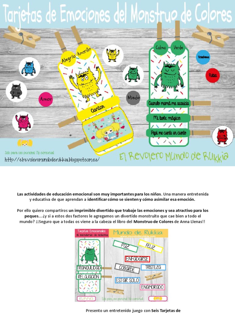 El Monstruo de Colores - Tarjetas Emociones | PDF | Las emociones ...