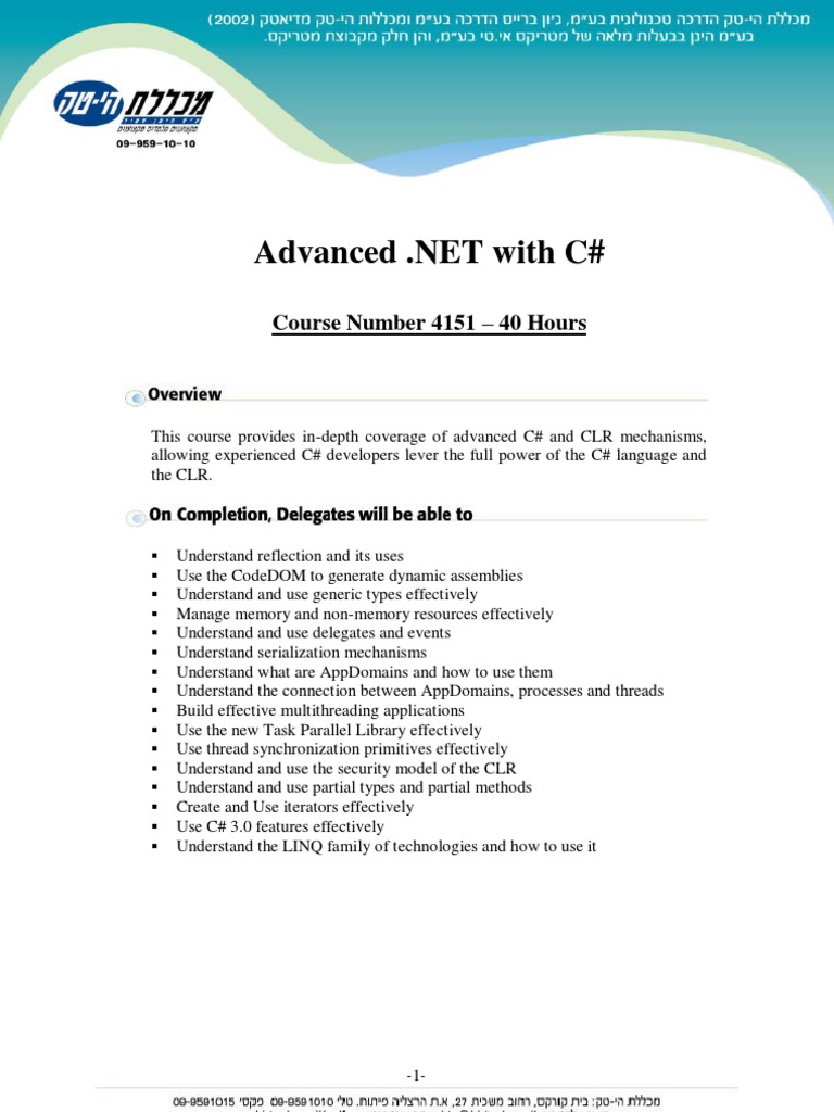Course Number 4151 - 40 Hours | PDF | Thread (Computing) | C Sharp ...