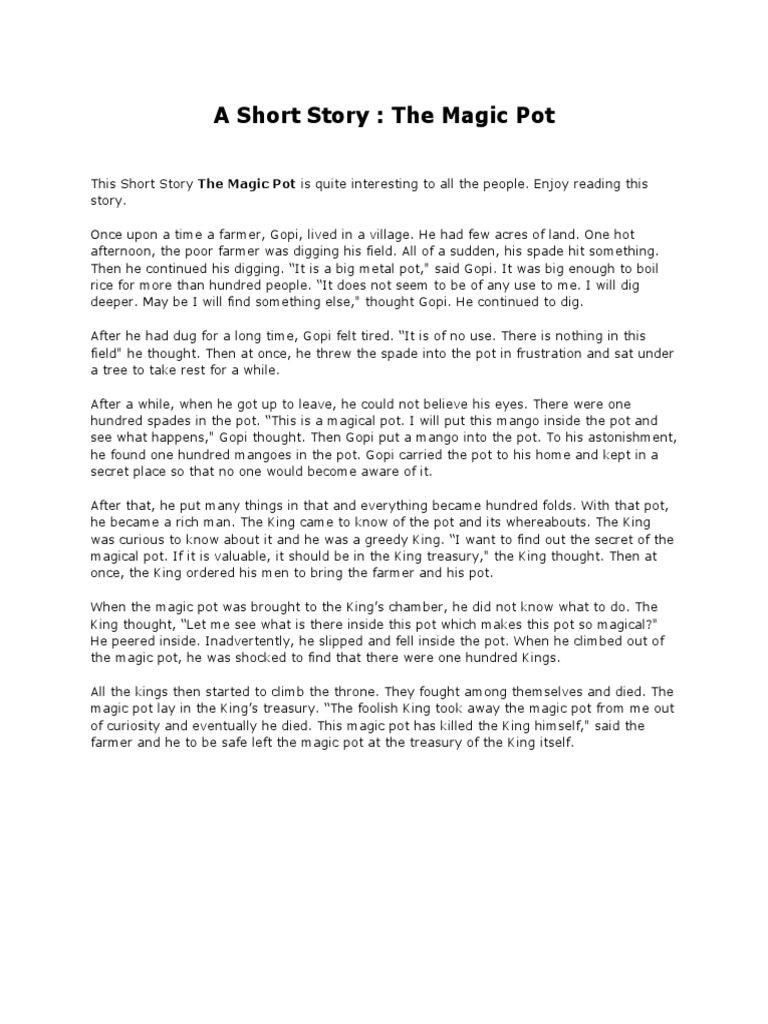 A Short Story: The Magic Pot | PDF | Waiting Staff | Coffee