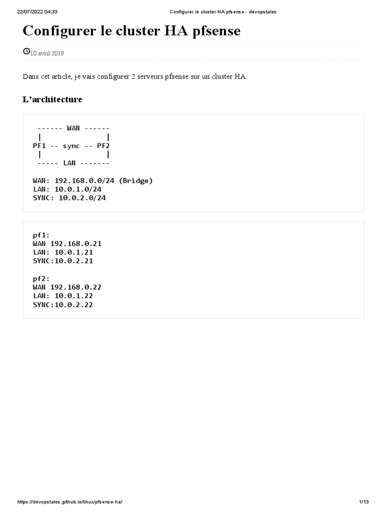 Configurer Le Cluster HA Pfsense - Devopstales | PDF | Pare-feu ...