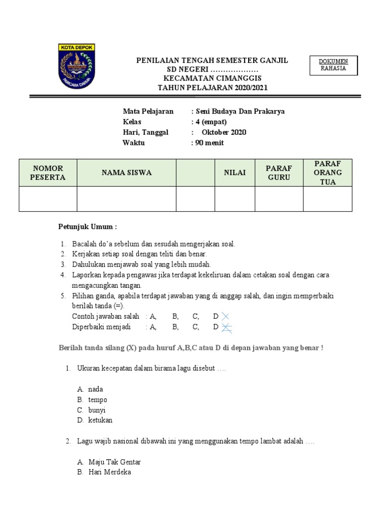 Soal SBDP Kelas 4 | PDF