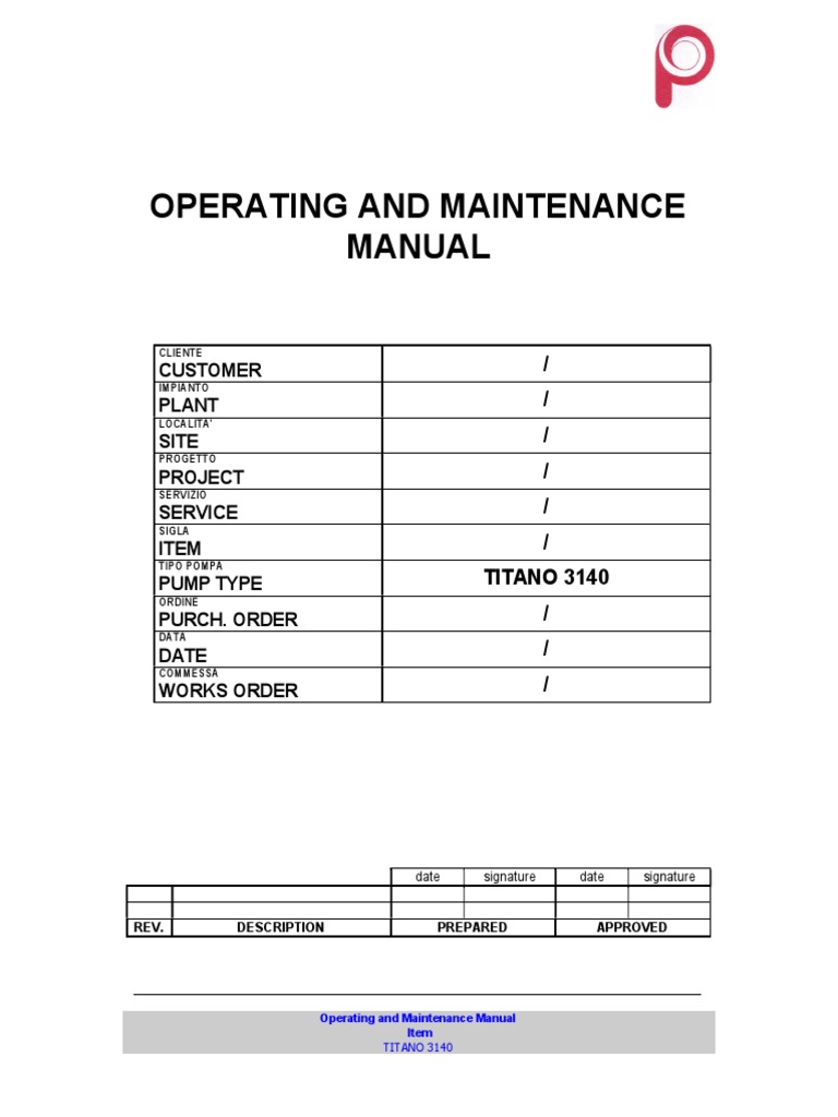 Operating and Maintenance Manual: Customer Plant Site Project Service ...